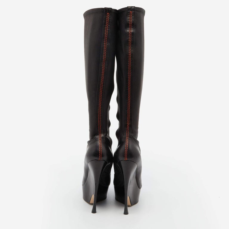 Christian Dior Black Leather Vision Knee Length Boots Size 41 For Sale ...