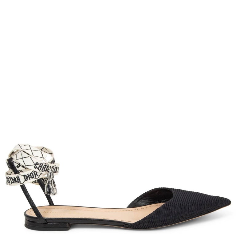 CHRISTIAN DIOR black mesh J'ADIOR ANKLE WRAP POINTED Flats Shoes 40 For ...
