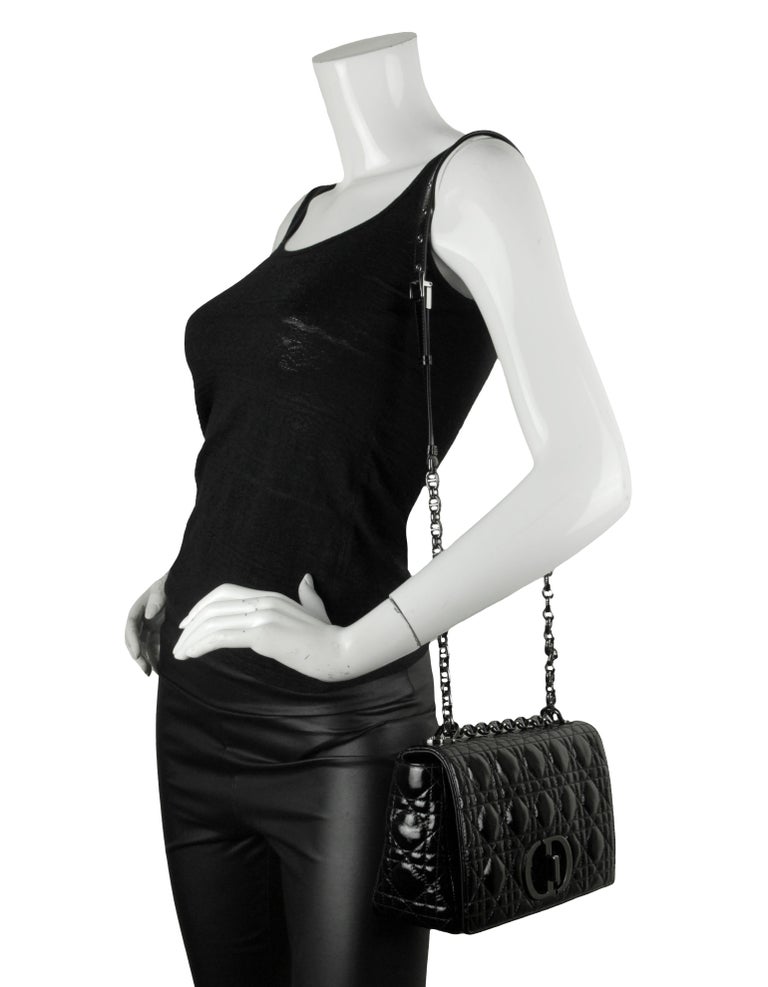 Christian Dior Black Patent Leather Cannage Medium Caro Bag For Sale at ...