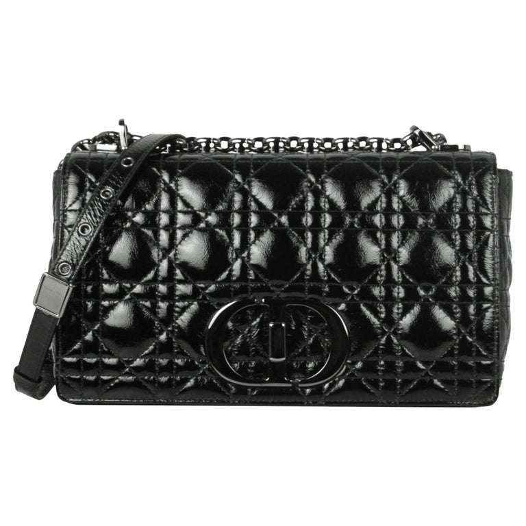 Christian Dior Black Patent Leather Cannage Medium Caro Bag For Sale at ...