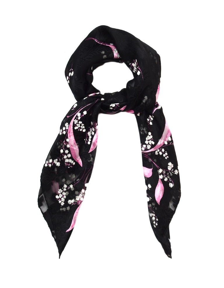 Christian Dior Black/Pink Silk Floral Scarf For Sale at 1stDibs