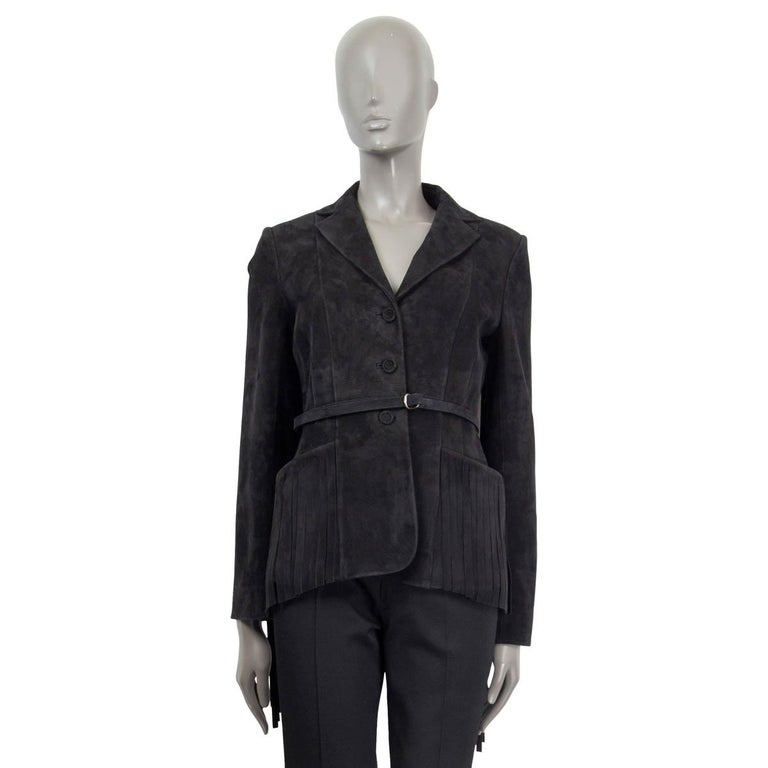 CHRISTIAN DIOR black suede 2018 FRINGED BELTED Jacket 38 S For Sale at ...
