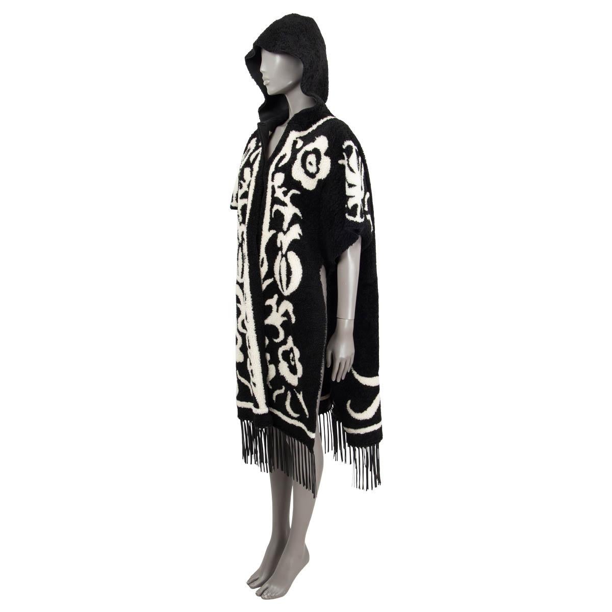 CHRISTIAN DIOR black and white 2019 FRINGED FLORAL SHEARLING PONCHO ...