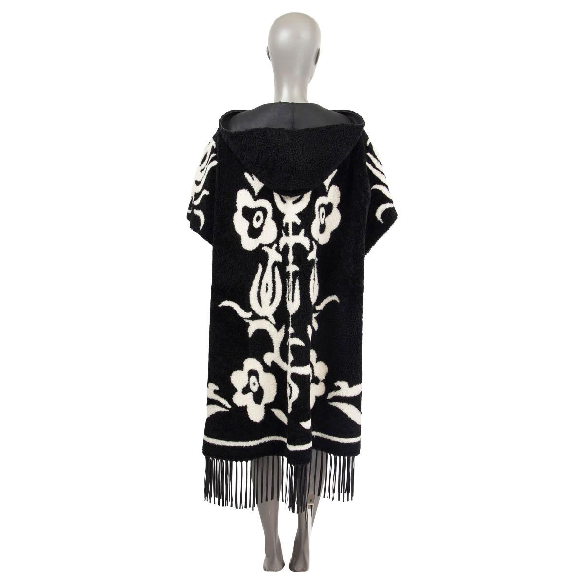 CHRISTIAN DIOR black and white 2019 FRINGED FLORAL SHEARLING PONCHO ...