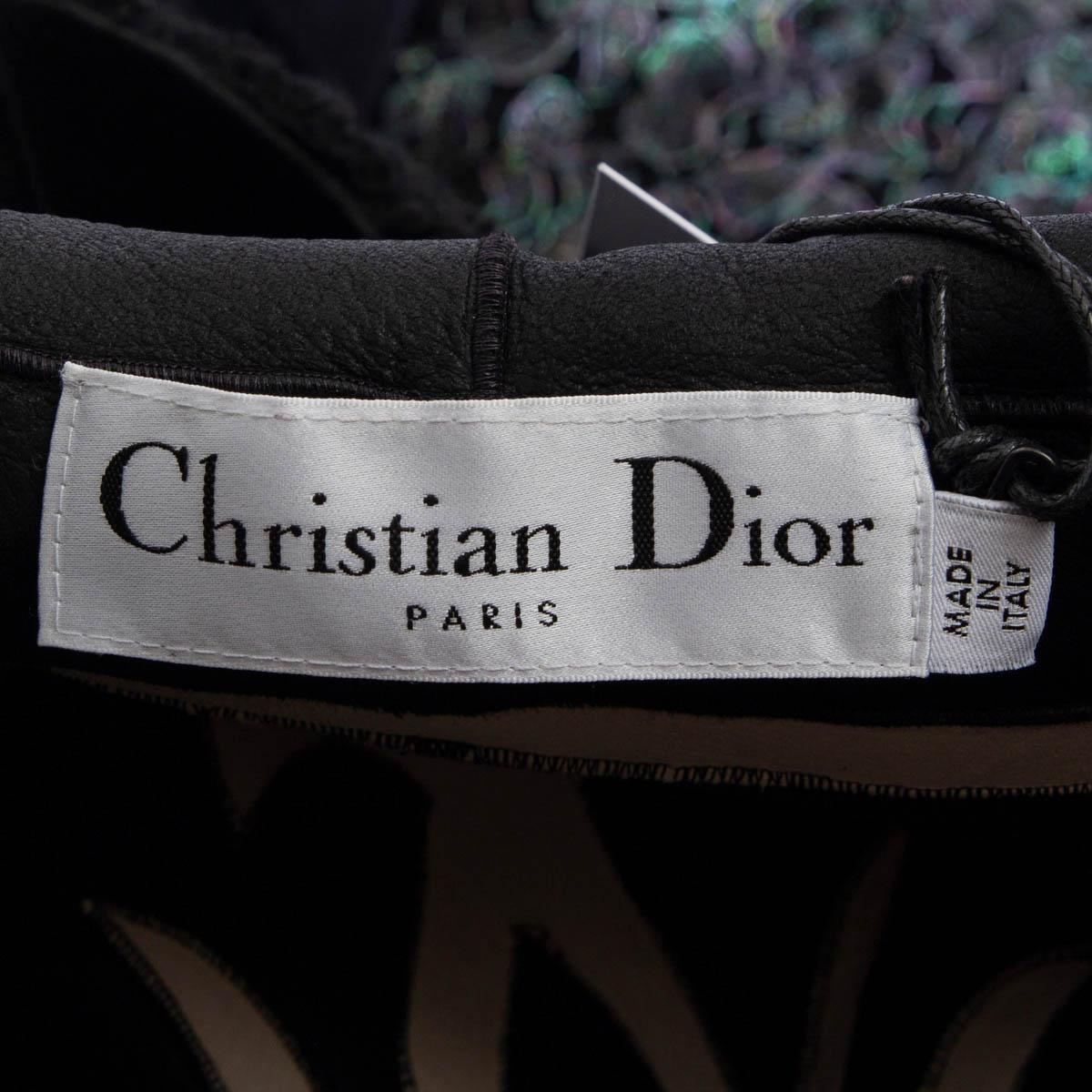 CHRISTIAN DIOR black and white 2019 FRINGED FLORAL SHEARLING PONCHO ...