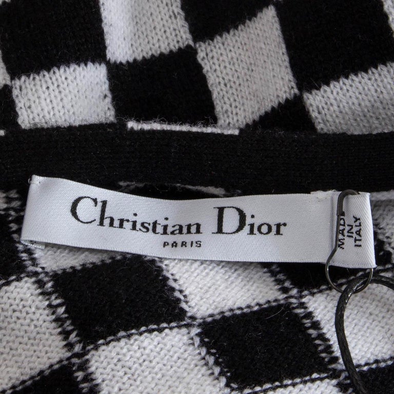 CHRISTIAN DIOR black and white cashmere 2018 CHECK Sweater 38 S at 1stDibs