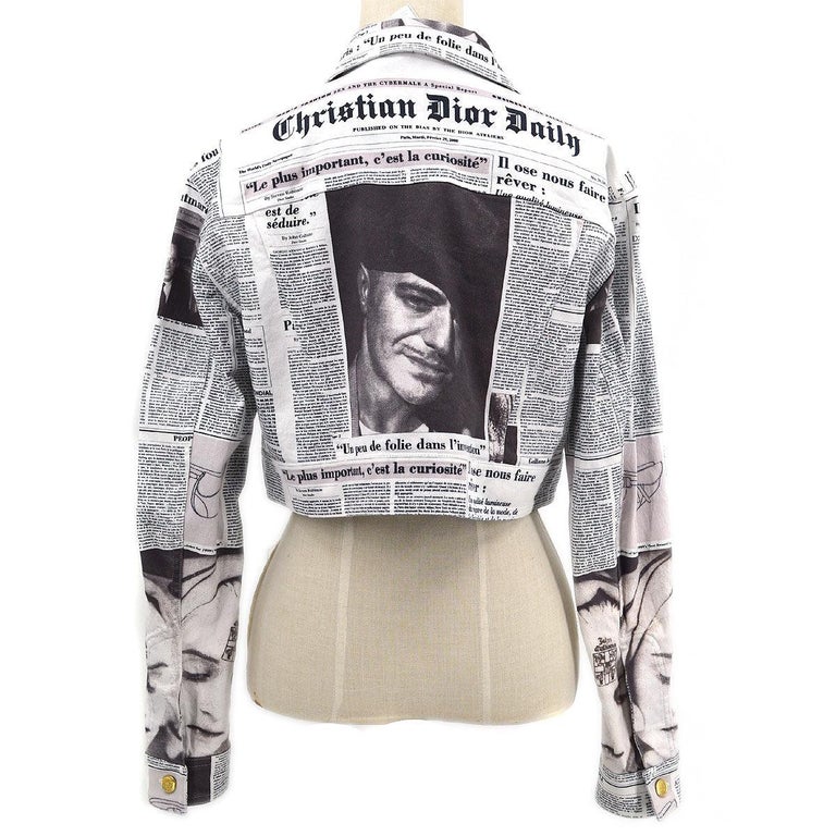 Christian Dior Black White Gold Button Crop Newspaper Jacket at 1stDibs
