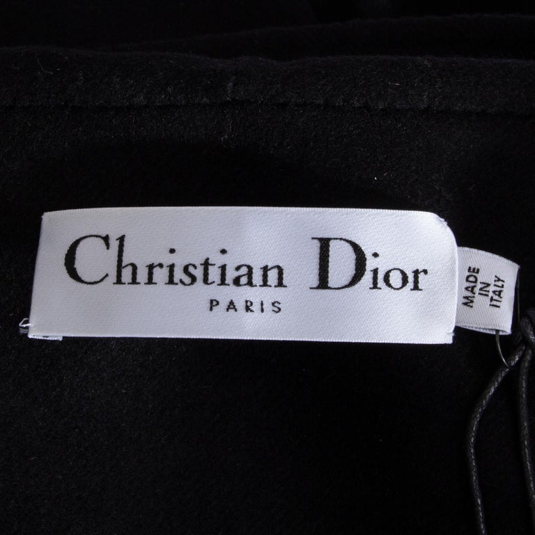 CHRISTIAN DIOR black wool blend BELTED HOODED Cape Jacket S at 1stDibs