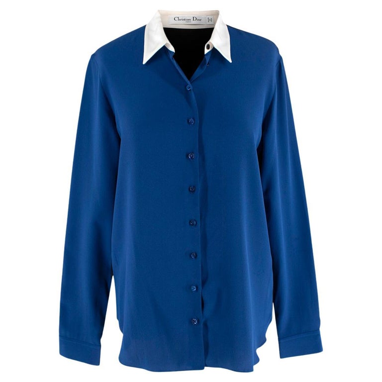 Christian Dior Blue and Black Silk Crepe Blouse US 6 For Sale at 1stDibs | christian dior blouse