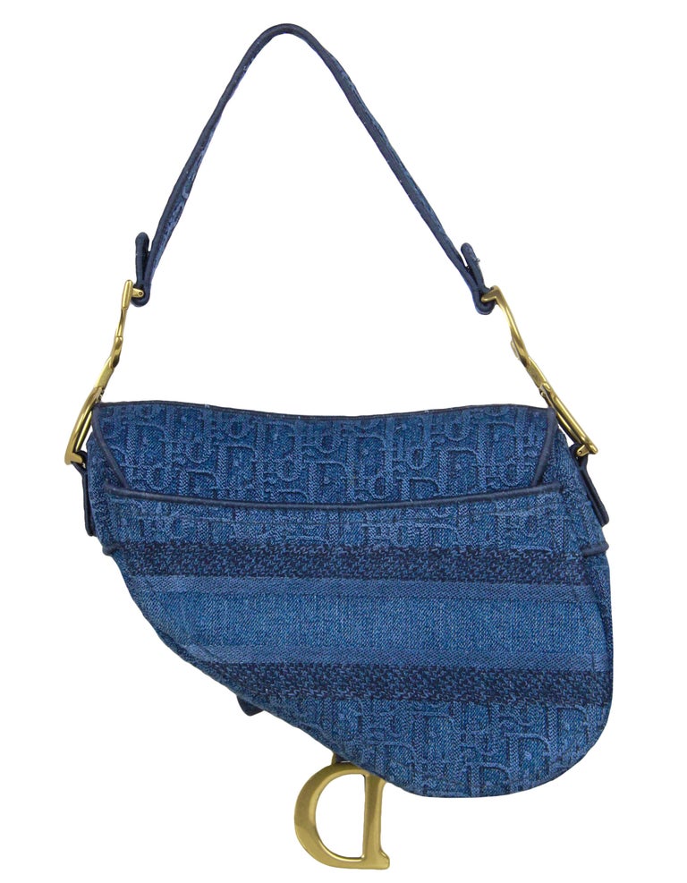 Christian Dior Blue Denim Oblique Monogram Saddle Bag For Sale at 1stDibs