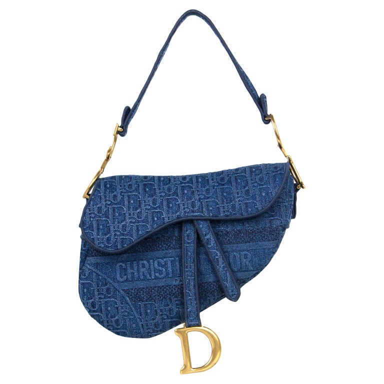 Christian Dior Blue Denim Oblique Monogram Saddle Bag For Sale at 1stDibs