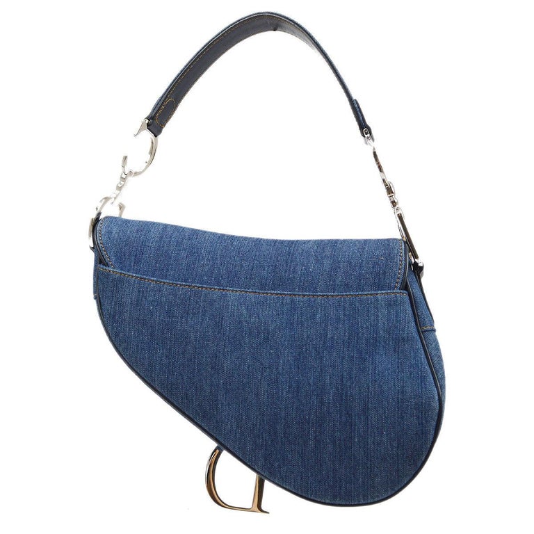 CHRISTIAN DIOR Blue Jean Denim Flower Rhinestone Sequin CD Logo Saddle ...