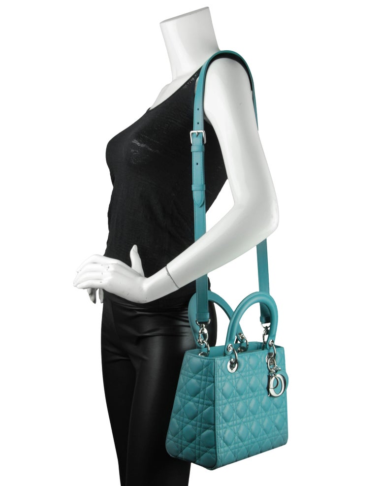 Christian Dior Blue Leather Cannage Quilted Medium Lady Dior Bag For ...