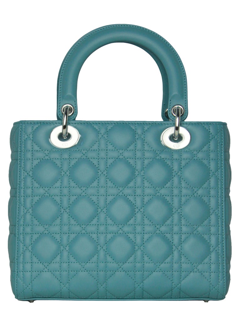 Christian Dior Blue Leather Cannage Quilted Medium Lady Dior Bag For ...