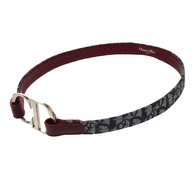 Christian Dior Blue Monogram Red Leather Silver Large 'CD' Logo Waist ...