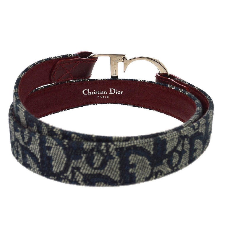 Christian Dior Blue Monogram Red Leather Silver Large 'CD' Logo Waist ...