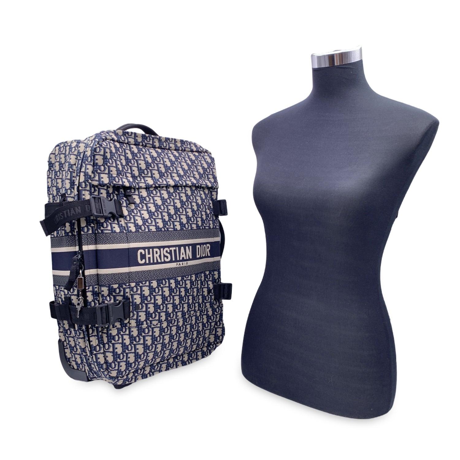 Christian Dior Blue Oblique Canvas DiorTravel Rolling Suitcase For Sale ...