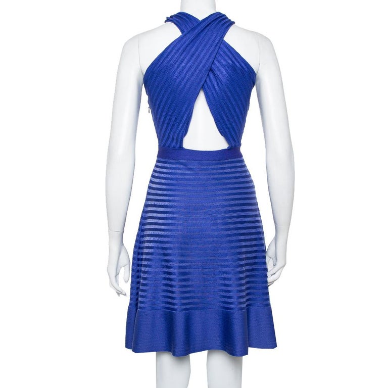 Christian Dior Blue Silk Knit Cross Back Detail Sleeveless Dress L For ...