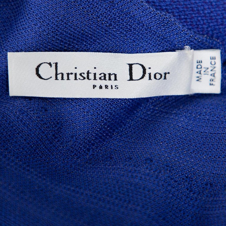 Christian Dior Blue Silk Knit Cross Back Detail Sleeveless Dress L For ...