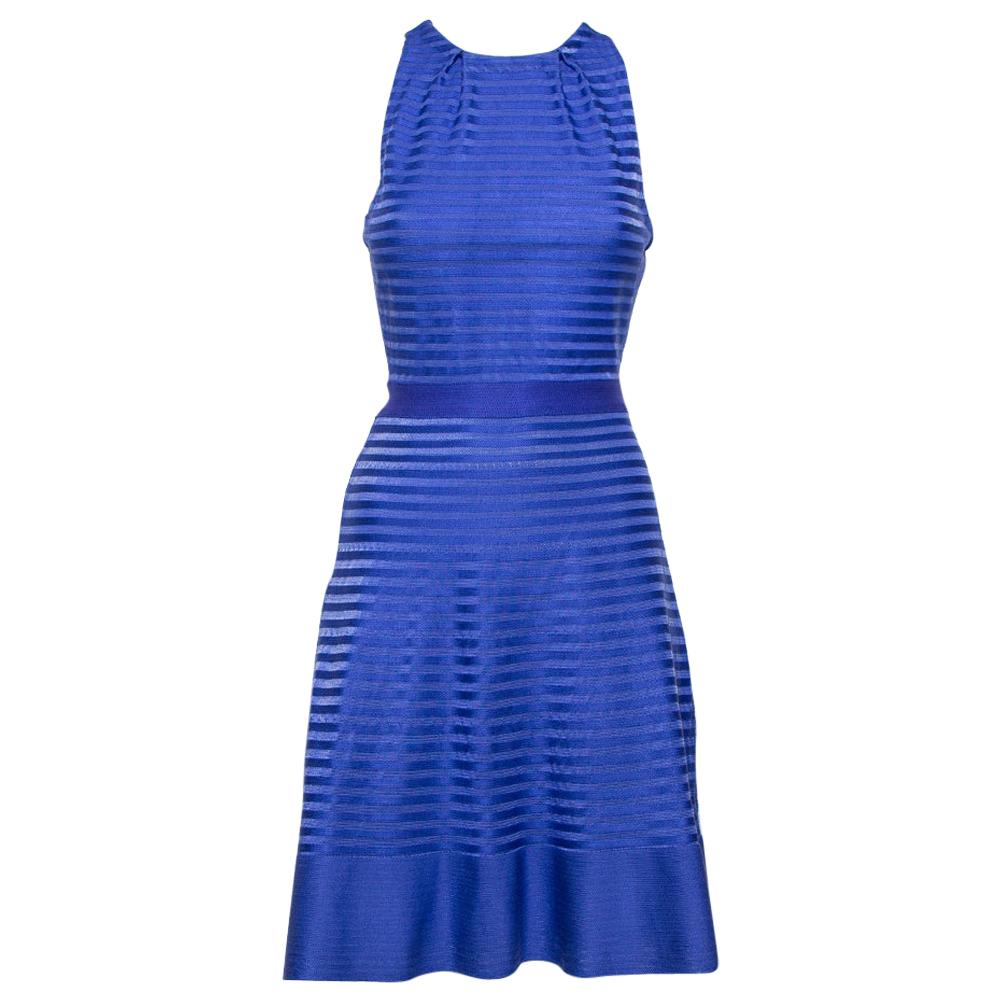 Christian Dior Blue Silk Knit Cross Back Detail Sleeveless Dress L For ...