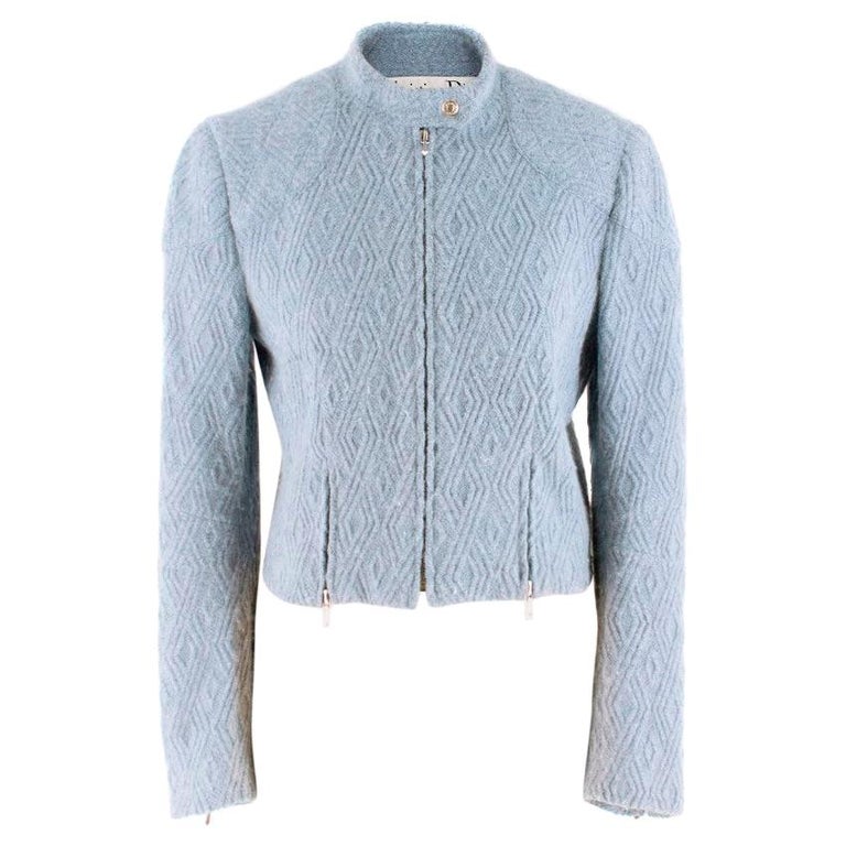 Christian Dior Blue Wool-blend Textured Jacket - US size 4 For Sale at ...