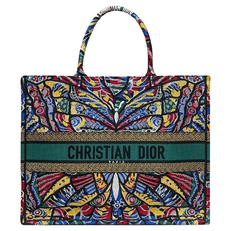 CHRISTIAN DIOR BOOK TOTE MULTICOLOR Butterfly Embroidery Bag at 1stDibs