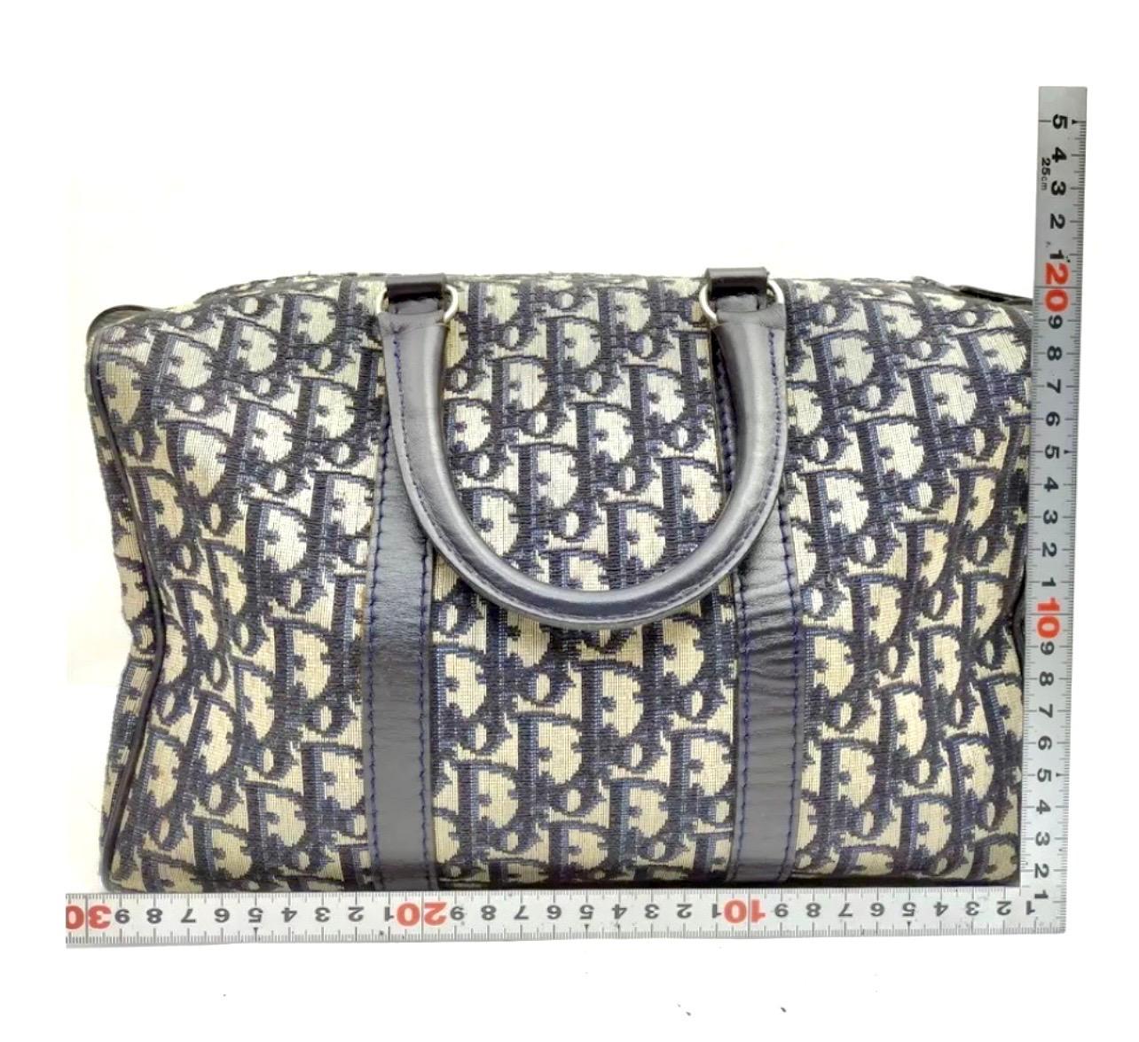 Christian Dior Boston Bag Navy Blue Canvas Bag With Logo, Medium at ...