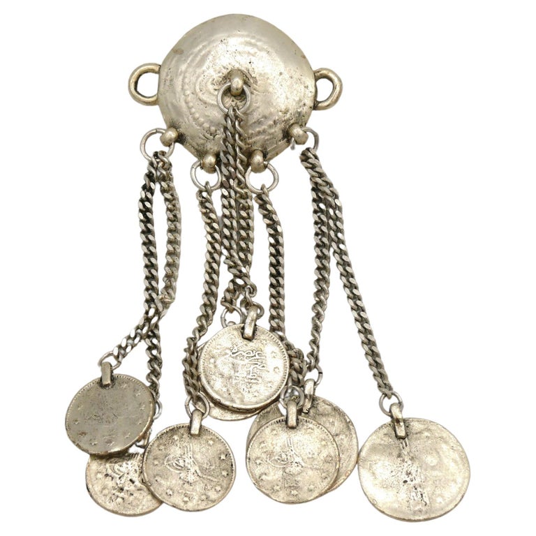Christian Dior Boutique Vintage Silver Toned Oriental Coin Brooch at ...