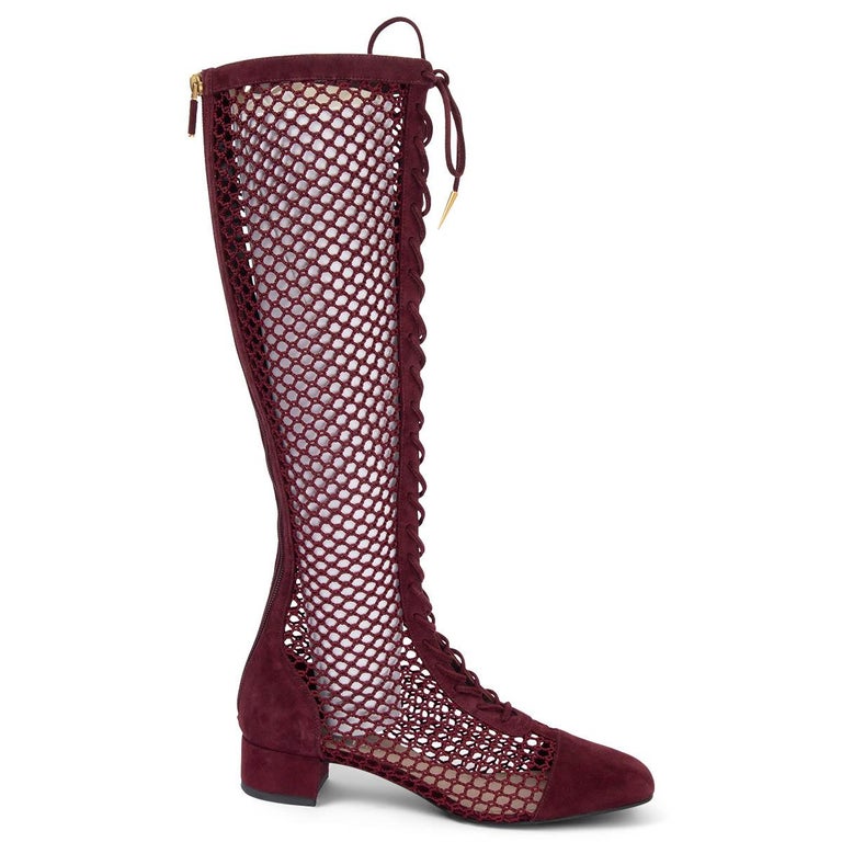 CHRISTIAN DIOR burgundy suede 2018 NAUGHTILY-D FISHNET Boots Shoes 38.5 ...