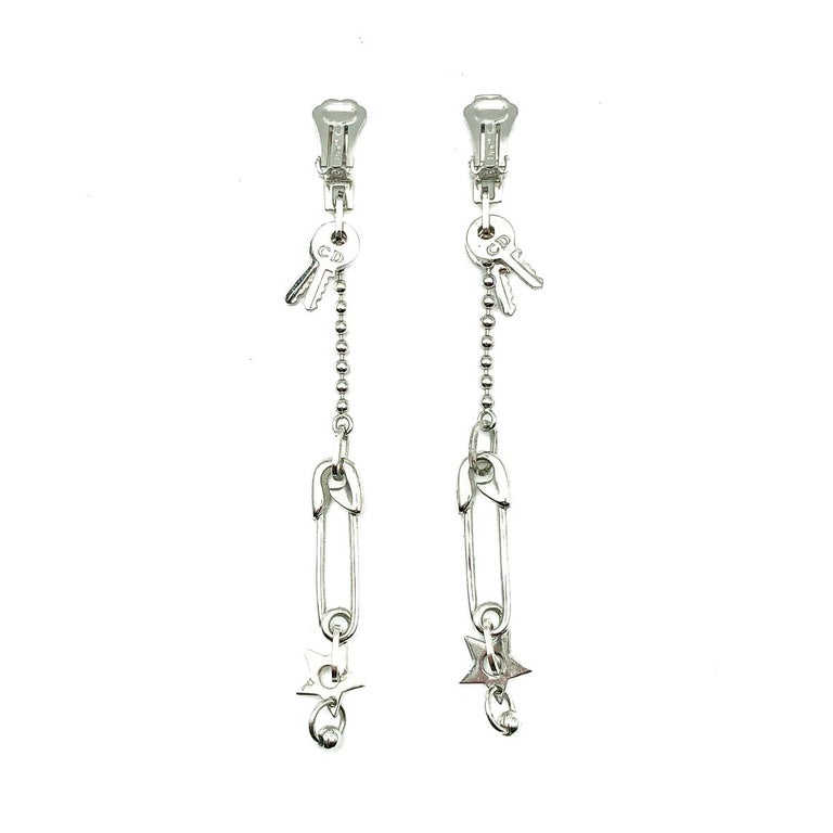 Christian Dior by Galliano Safety Pin and Keys Long Drop Earrings 2000s ...