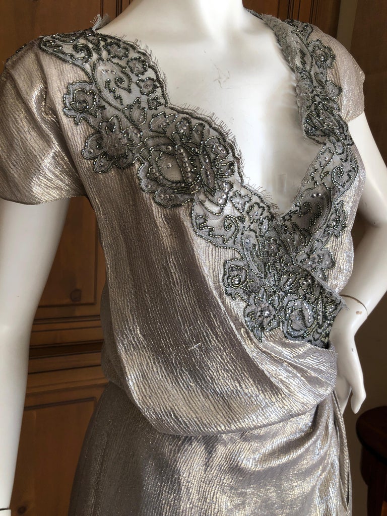 Christian Dior by Gianfranco Ferre Bead Embellished Metallic Wrap Dress ...