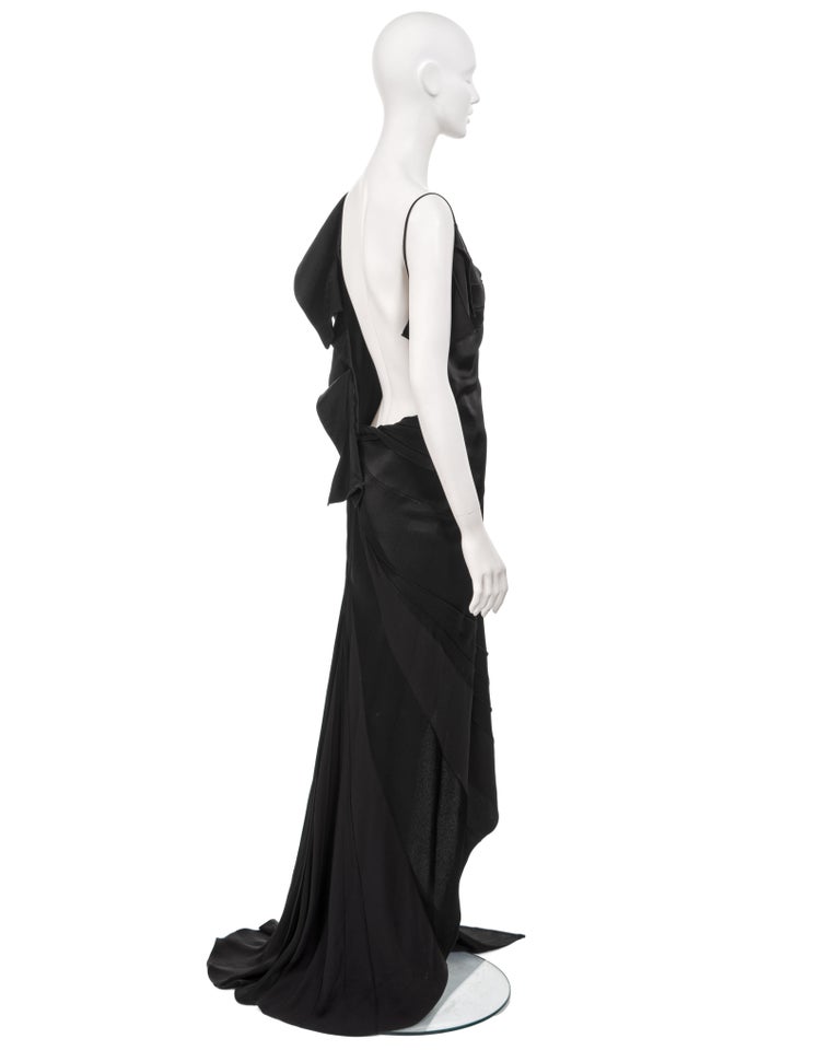 Christian Dior By John Galliano Black Bias Cut Satin Evening Dress Fw