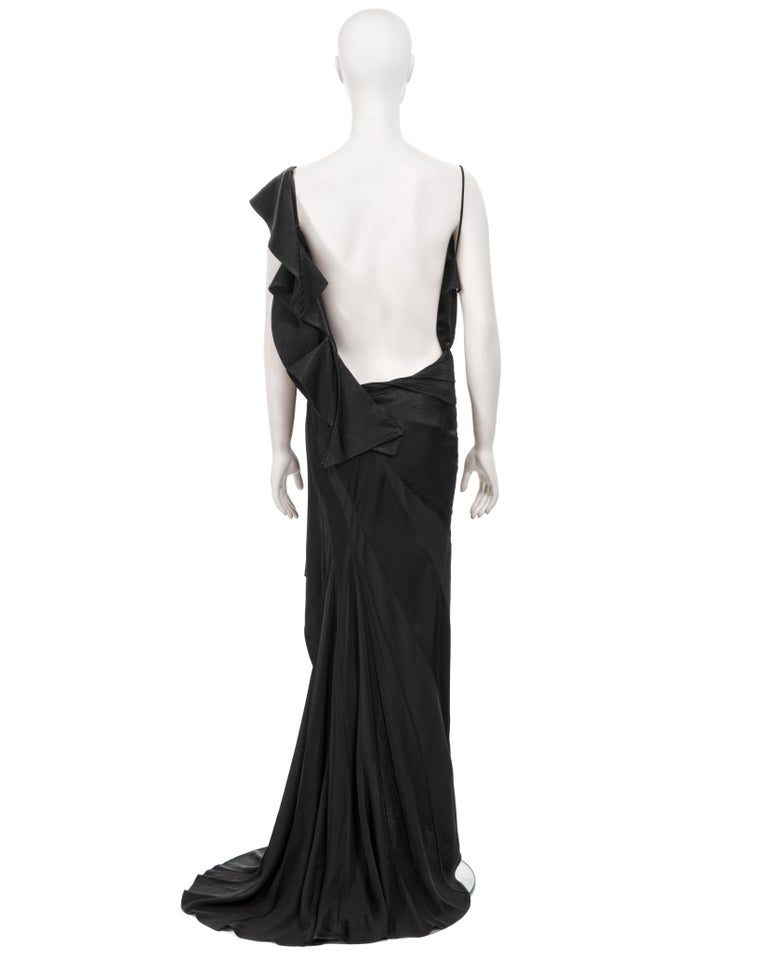 Christian Dior By John Galliano Black Bias Cut Satin Evening Dress Fw