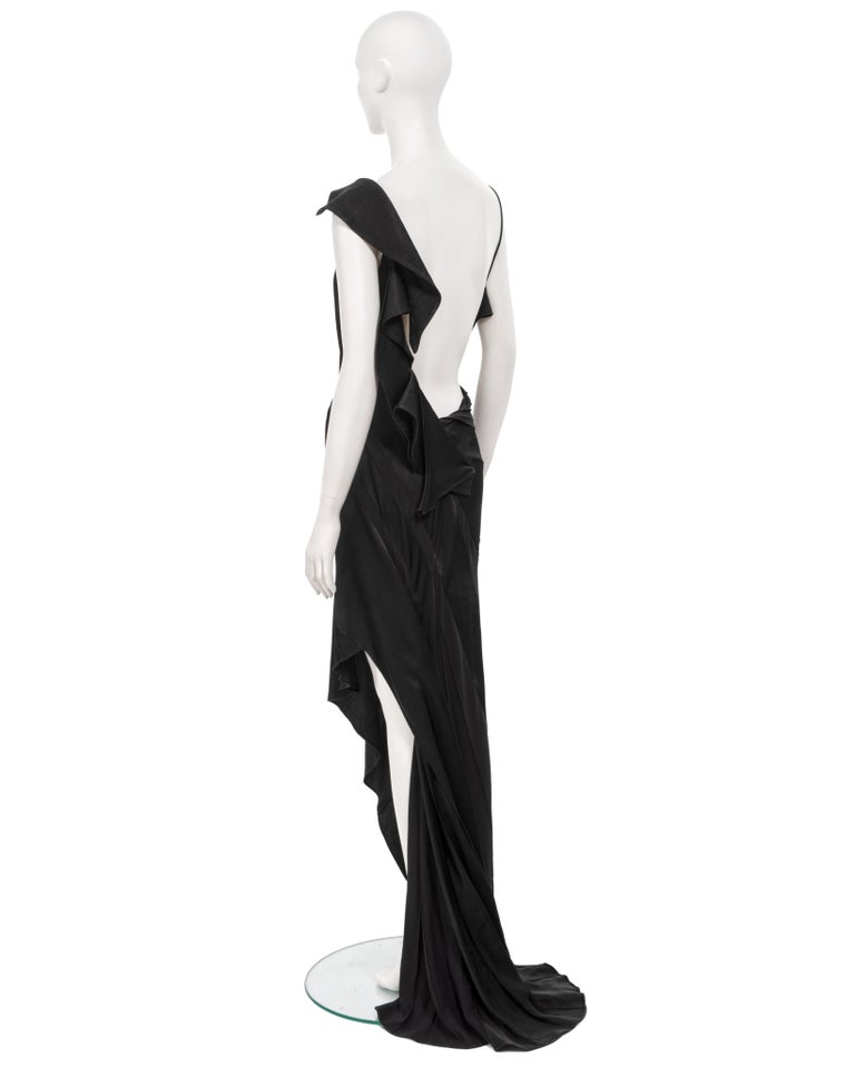 Christian Dior By John Galliano Black Bias Cut Satin Evening Dress Fw