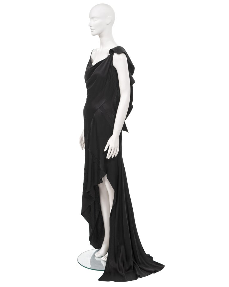 Christian Dior By John Galliano Black Bias Cut Satin Evening Dress Fw