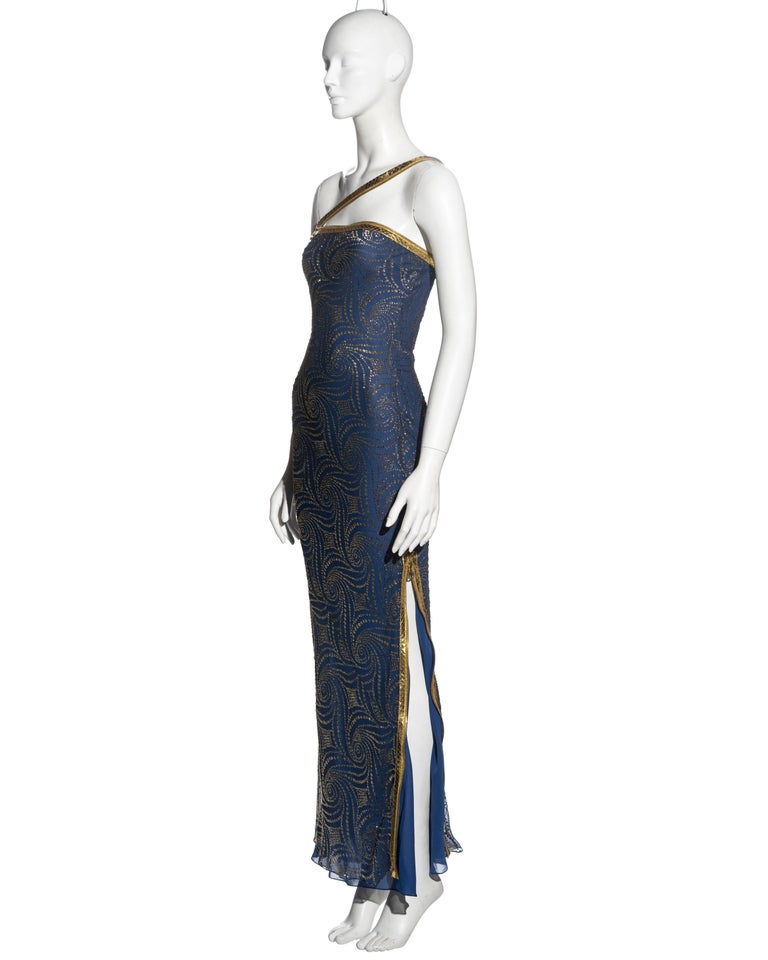 Christian Dior by John Galliano blue and gold silk-lurex evening dress ...