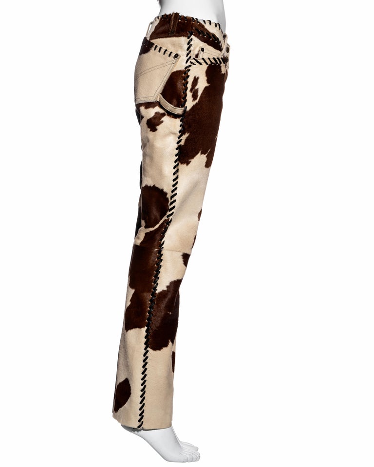 Christian Dior By John Galliano Brown And Cream Calfskin Leather Pants