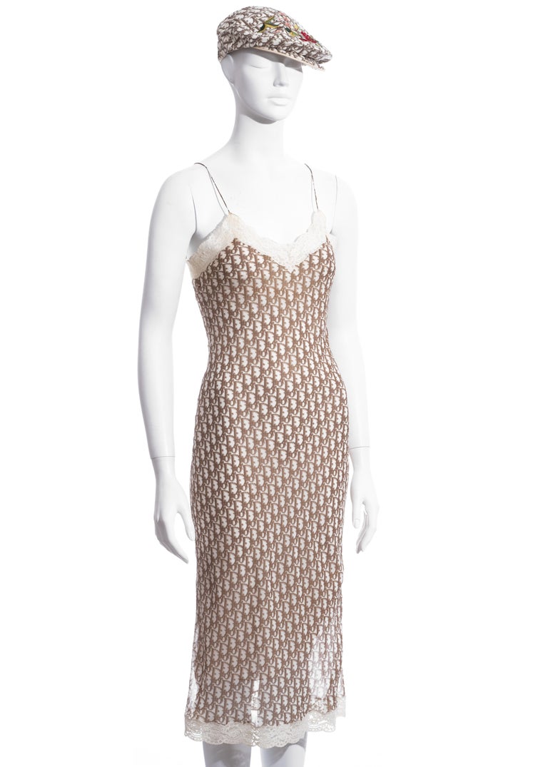 Christian Dior by John Galliano cream monogram dress and hat set, ss ...