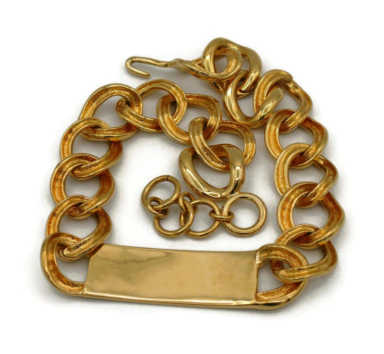CHRISTIAN DIOR by JOHN GALLIANO Massive Gold Tone ID Tag Chain Necklace ...