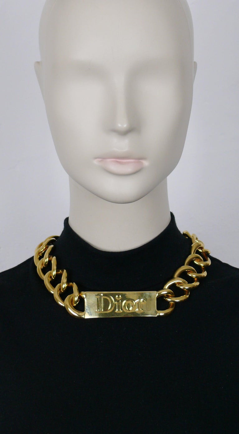 CHRISTIAN DIOR by JOHN GALLIANO Massive Gold Tone ID Tag Chain Necklace ...