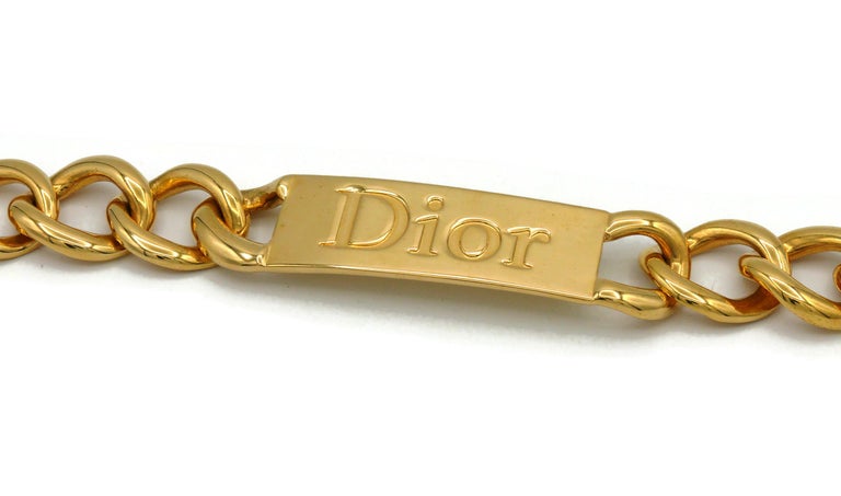 CHRISTIAN DIOR by JOHN GALLIANO Massive Gold Tone ID Tag Chain Necklace ...