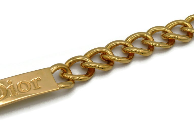 CHRISTIAN DIOR by JOHN GALLIANO Massive Gold Tone ID Tag Chain Necklace ...