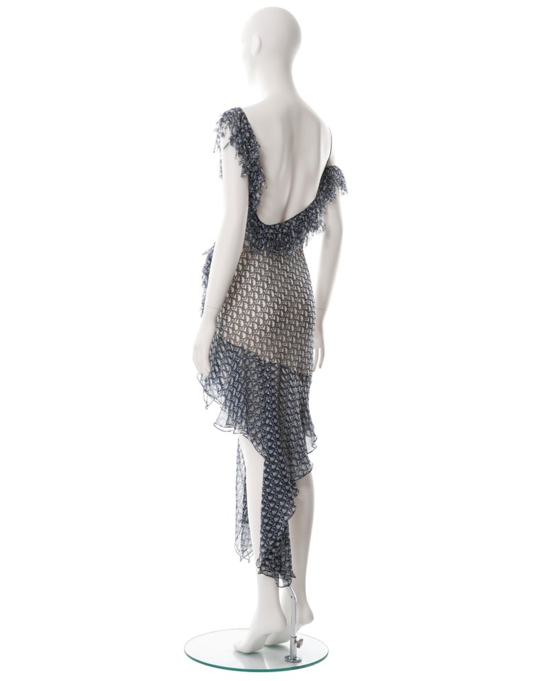 Christian Dior by John Galliano monogram silk chiffon bias cut dress ...