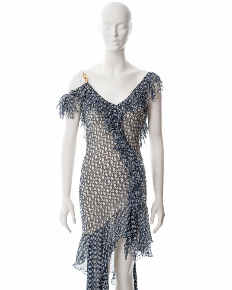 Christian Dior by John Galliano monogram silk chiffon bias cut dress ...