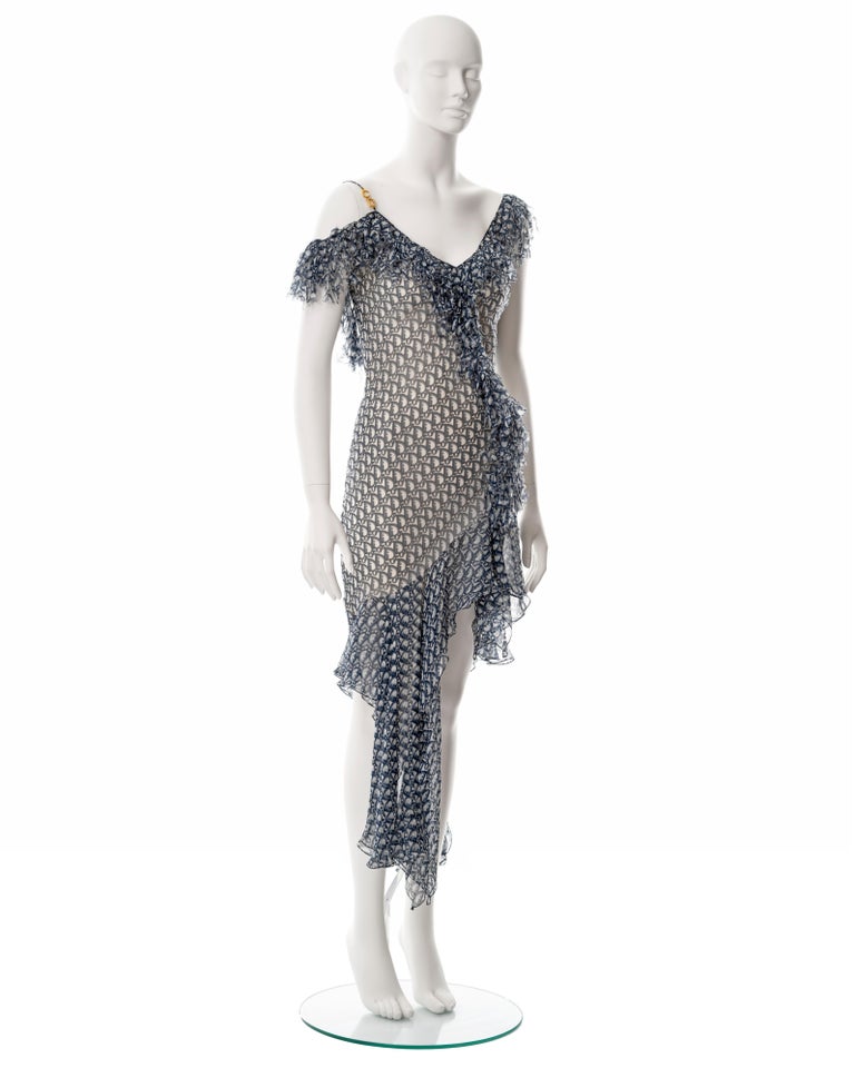 Christian Dior by John Galliano monogram silk chiffon bias cut dress ...