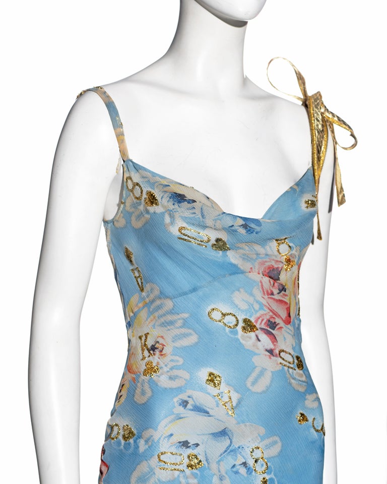 Christian Dior by John Galliano pale blue floral silk and leather dress ...