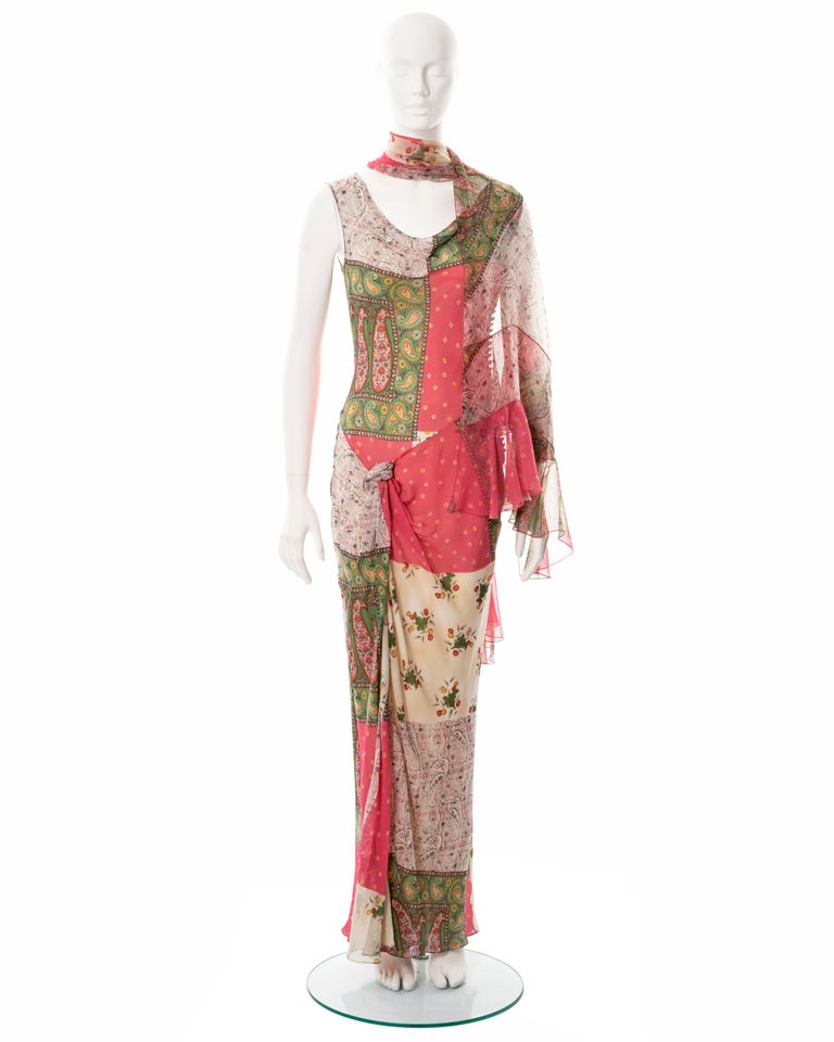 Christian Dior by John Galliano patchwork-print silk dress and scarf ...