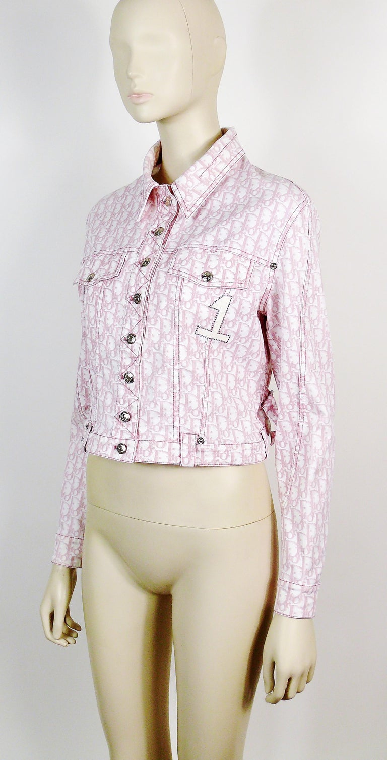 Christian Dior by John Galliano Pink Monogram Denim Jacket US Size 10 ...