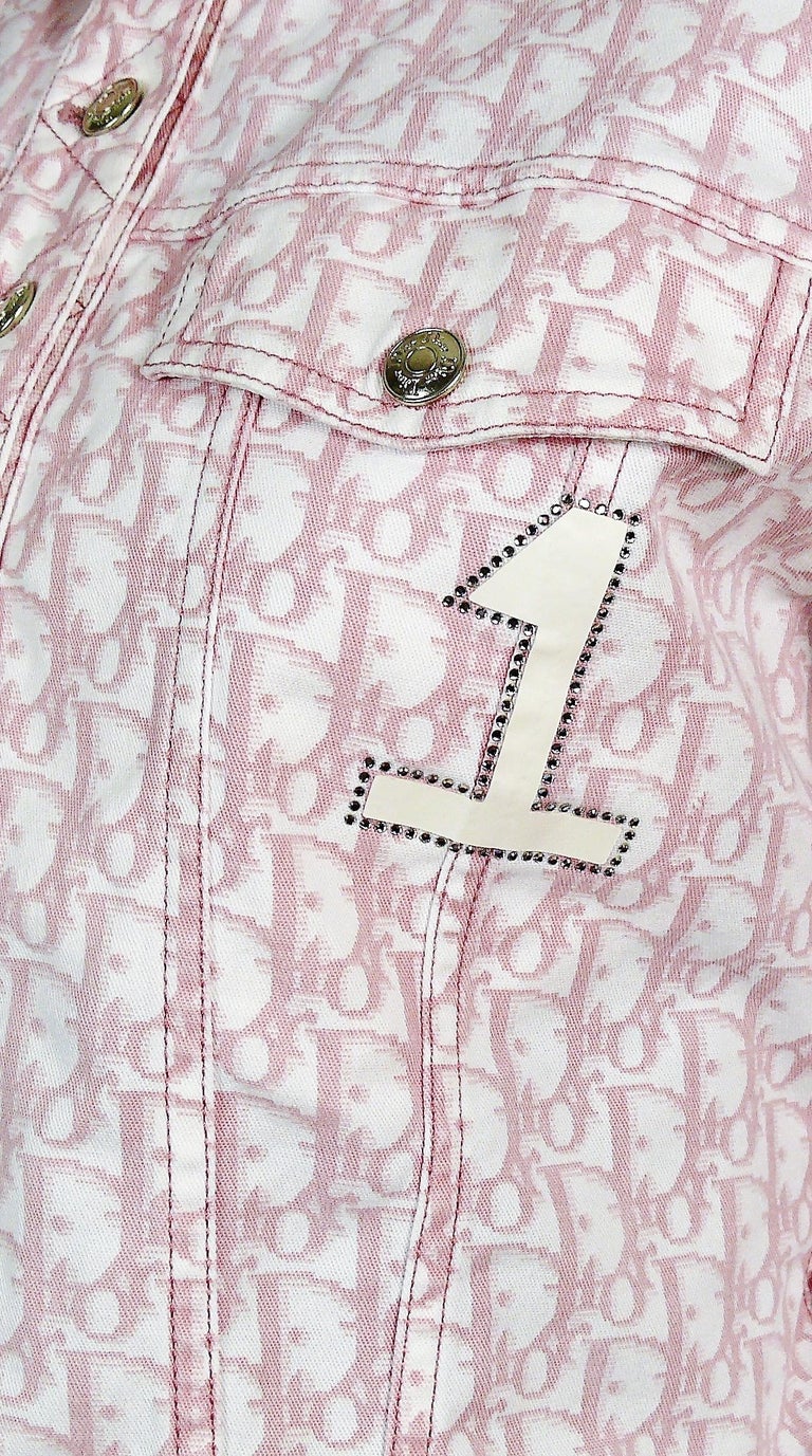 Christian Dior by John Galliano Pink Monogram Denim Jacket US Size 10 ...