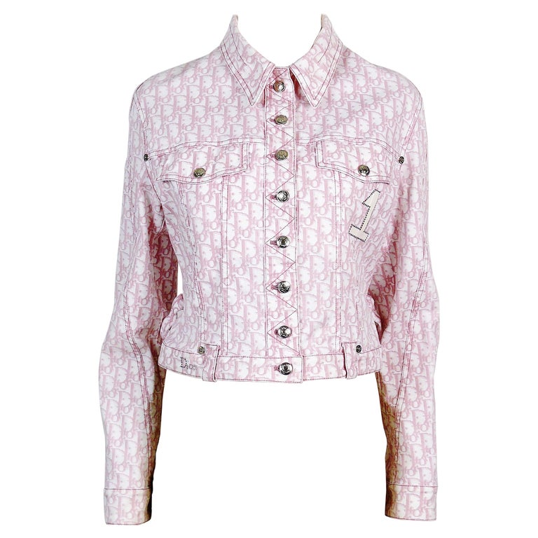 Christian Dior by John Galliano Pink Monogram Denim Jacket US Size 10 ...